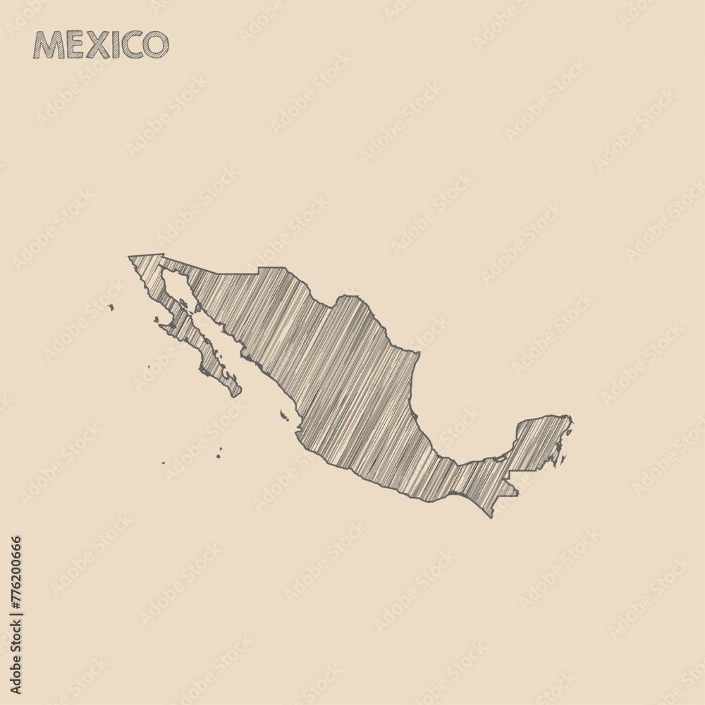Mexico map hand drawn Sketch background vector, Mexico freehand Sketch ...