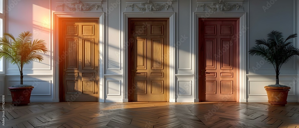 Symbolism of Decision-Making: Interior Room with Three Closed Doors ...