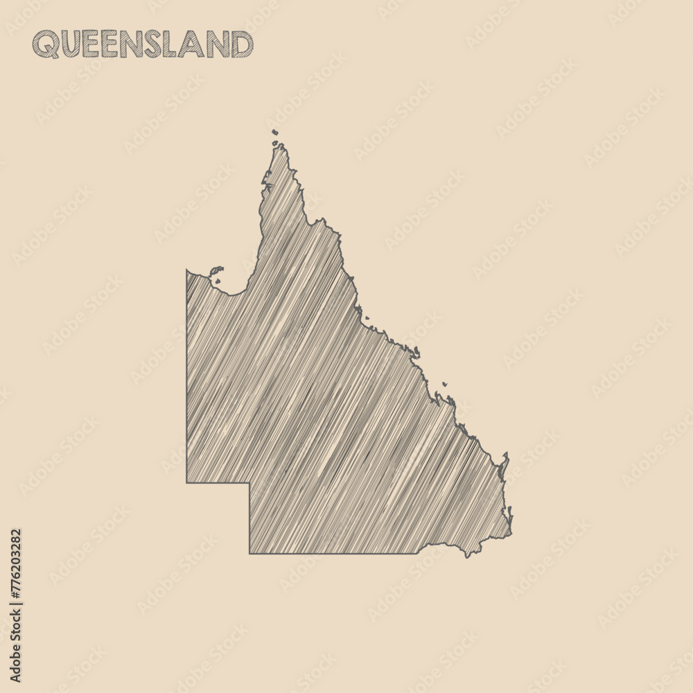 Queensland map hand drawn Sketch background vector, Queensland freehand ...