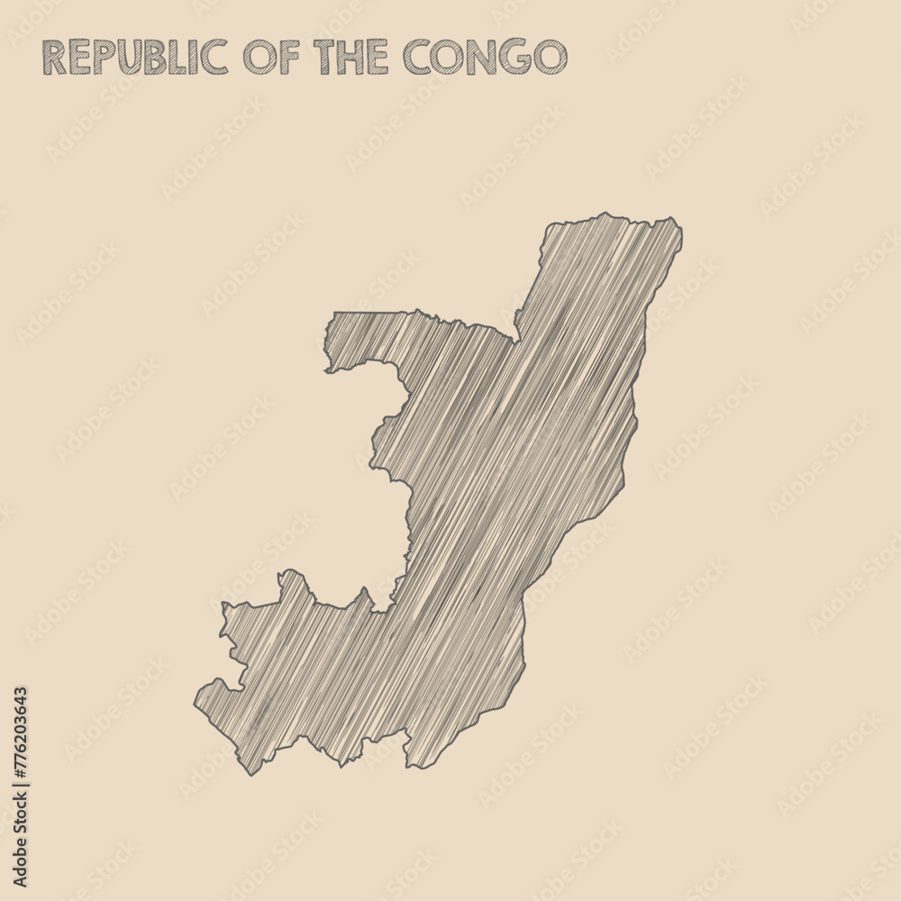 Republic of the Congo map hand drawn Sketch background vector, Republic ...