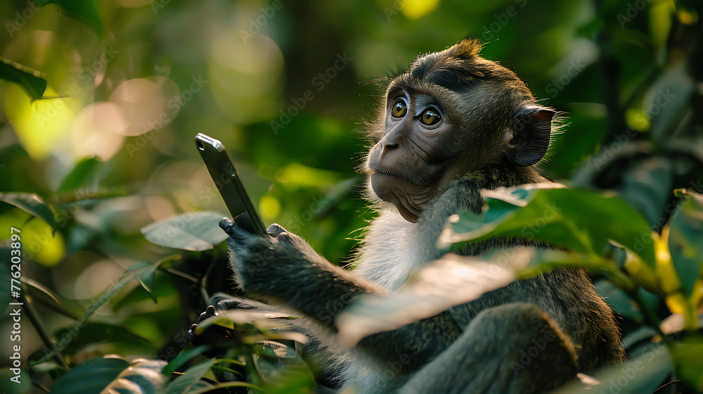 Jungle Tech: Monkey's Moment with Mobile in the Jungle , monkey ...