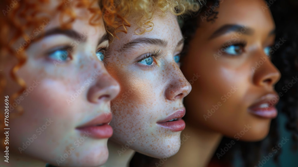 A diverse group of women with varied skin tones symbolizes ...