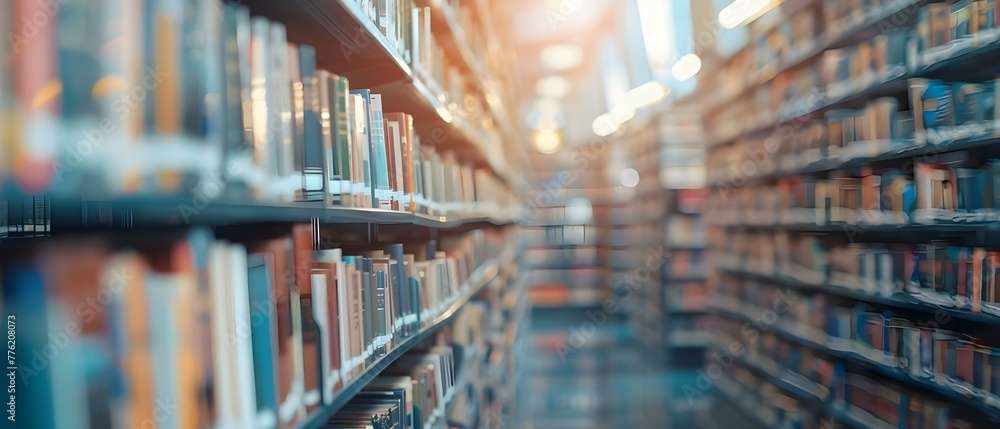 College library bookshelves as a blurred background for bookstore ...