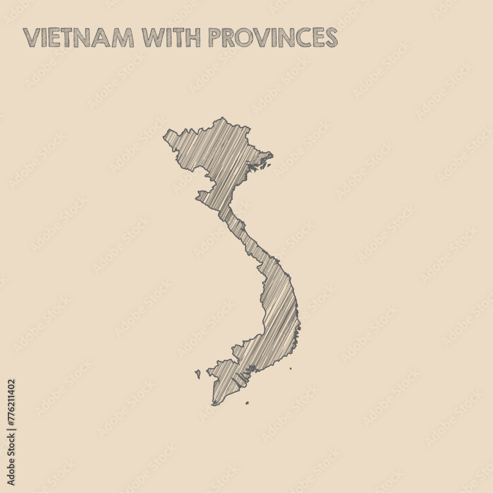 Vietnam with Provinces map hand drawn Sketch background vector, Vietnam ...