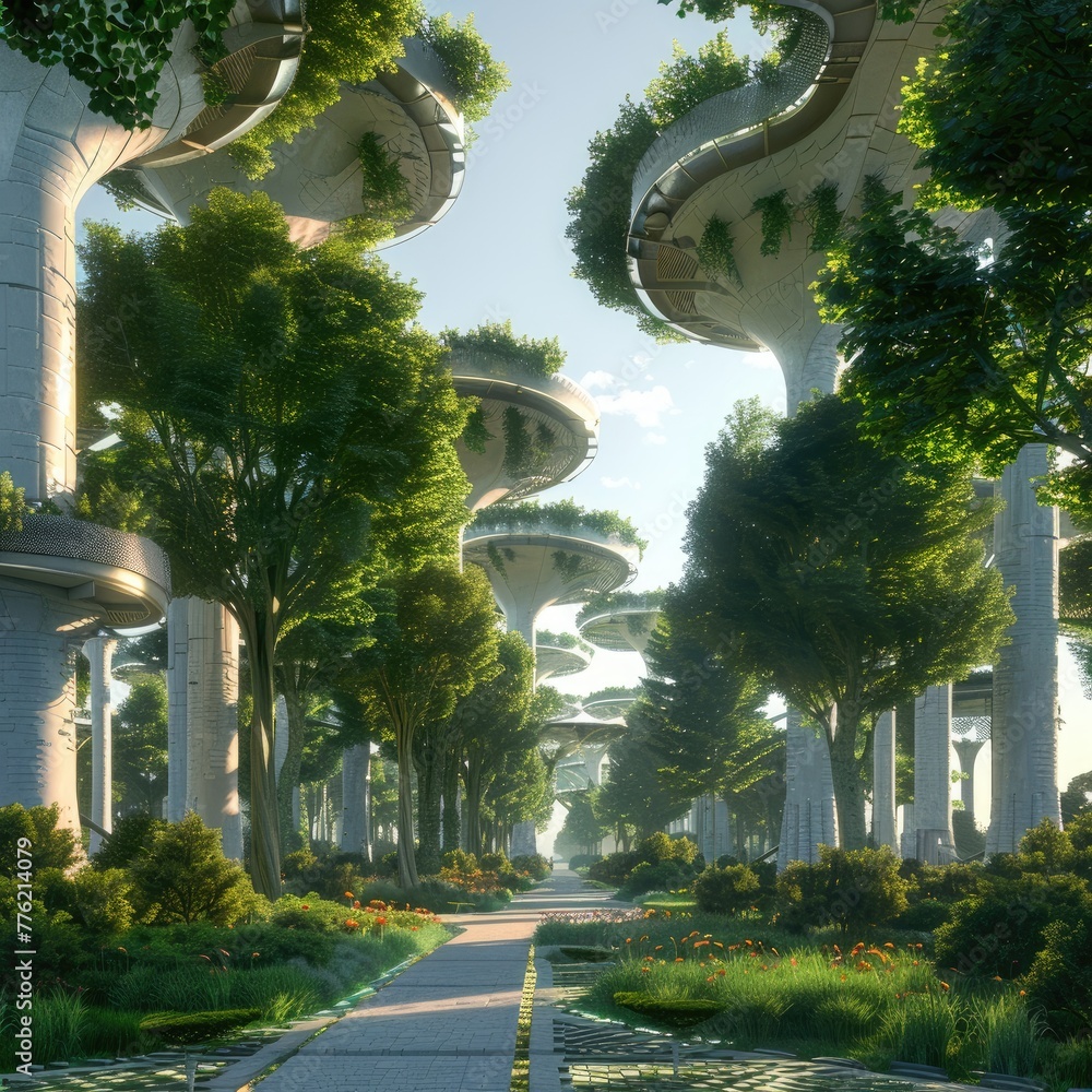 A visualization of a city park with special trees genetically ...