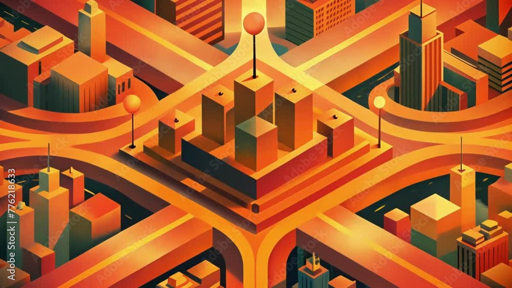 A stylized representation of a busy city intersection with distorted ...