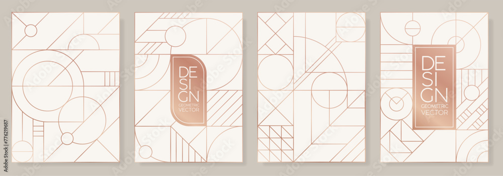 Rose Gold and White Luxury geometry line Invitation frame design card ...