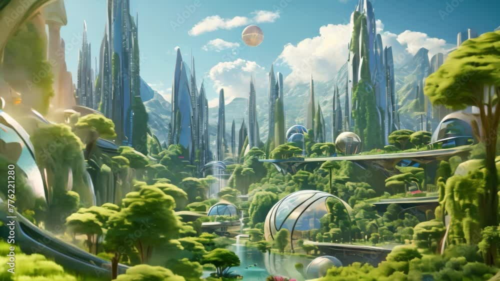 A modern metropolis seamlessly blending futuristic architecture with a ...