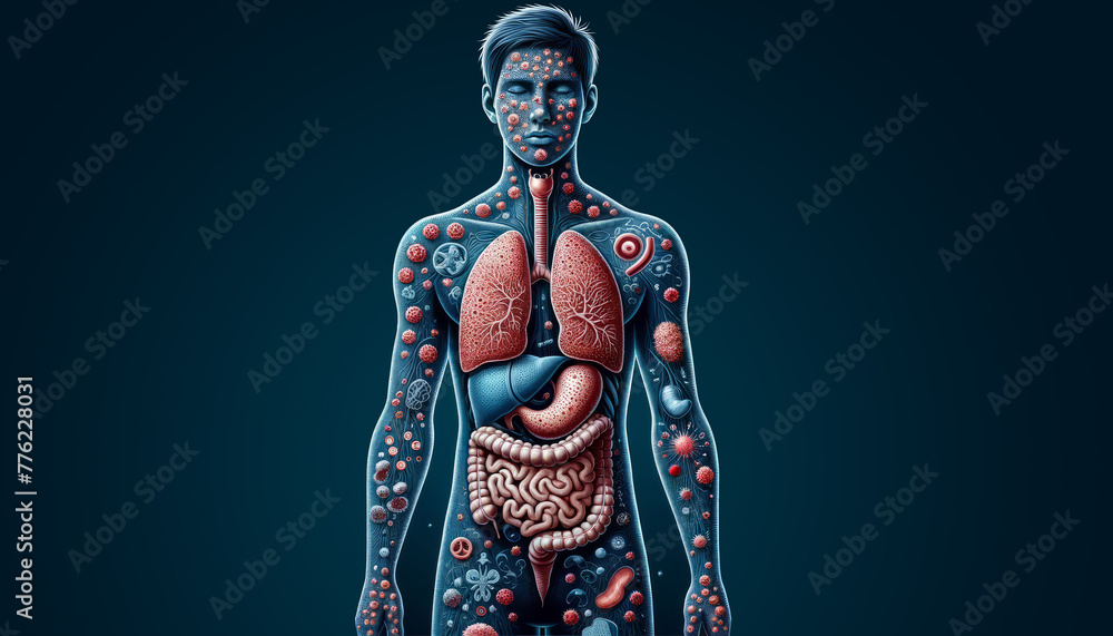 Allergic Reaction and Immune Response Medical Illustration. Anatomical ...