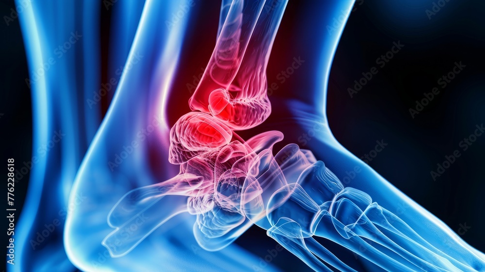 3D Illustration of Ankle Joint with Inflammation. Detailed 3D ...