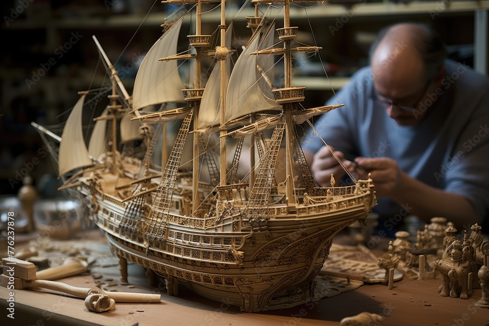 Construction model ship, The construction of an intricate model ship ...