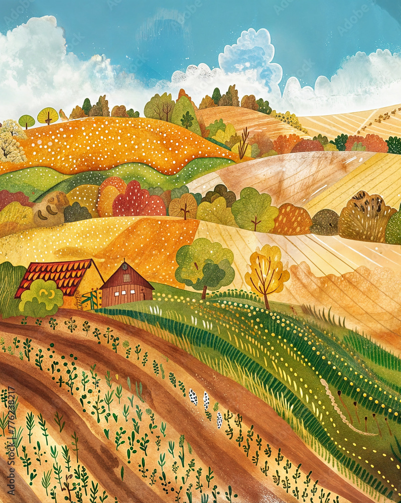 Pastoral Paradise, Watercolor Windmill Amidst Sun-Kissed Fields ...