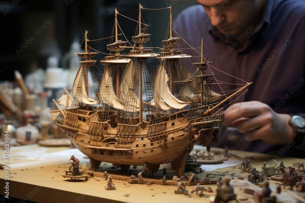 Construction model ship, The construction of an intricate model ship ...
