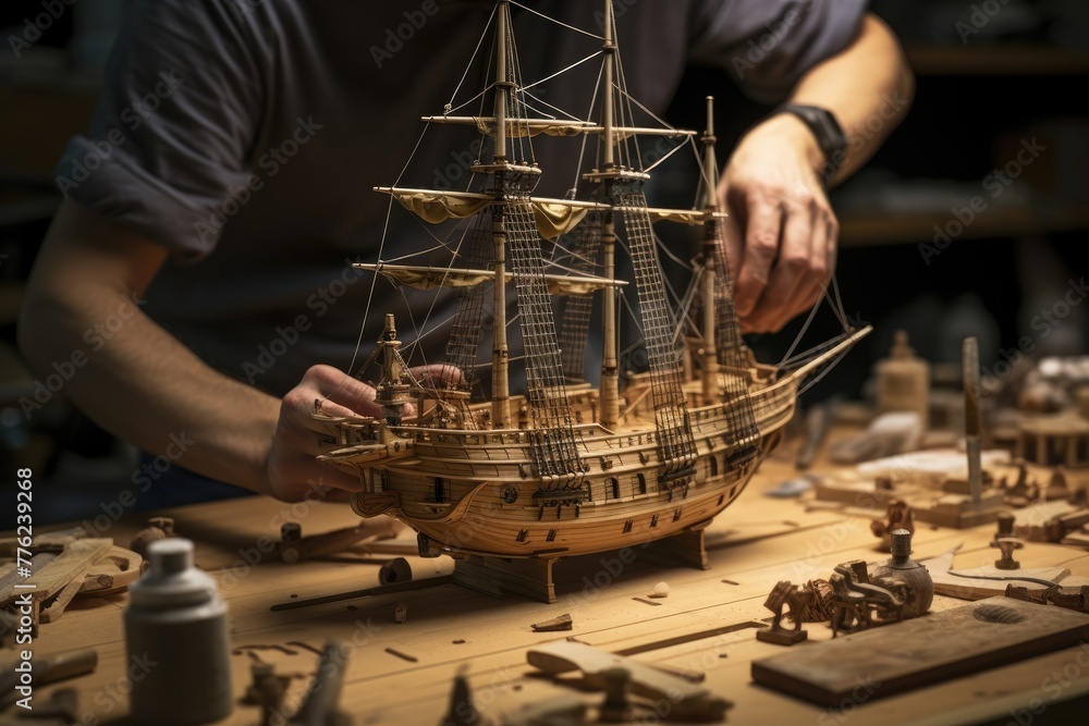 Construction model ship, The construction of an intricate model ship ...