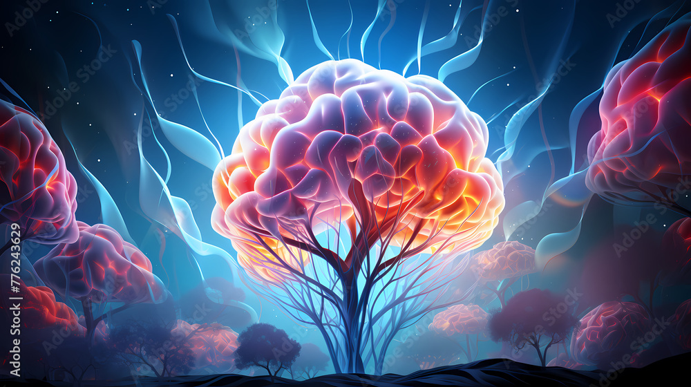 Human brain with multiple rays for medical mental health care ...