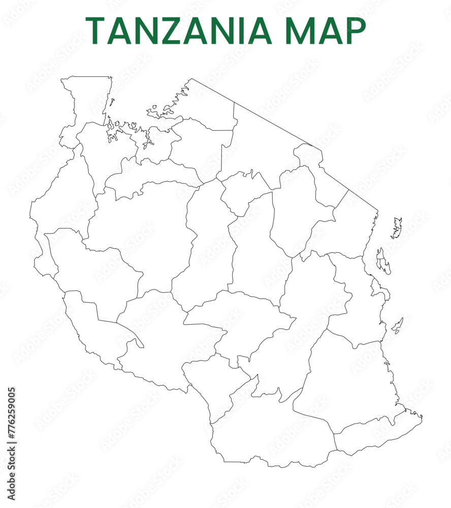 High detailed map of Tanzania. Outline map of Tanzania. Africa Stock ...