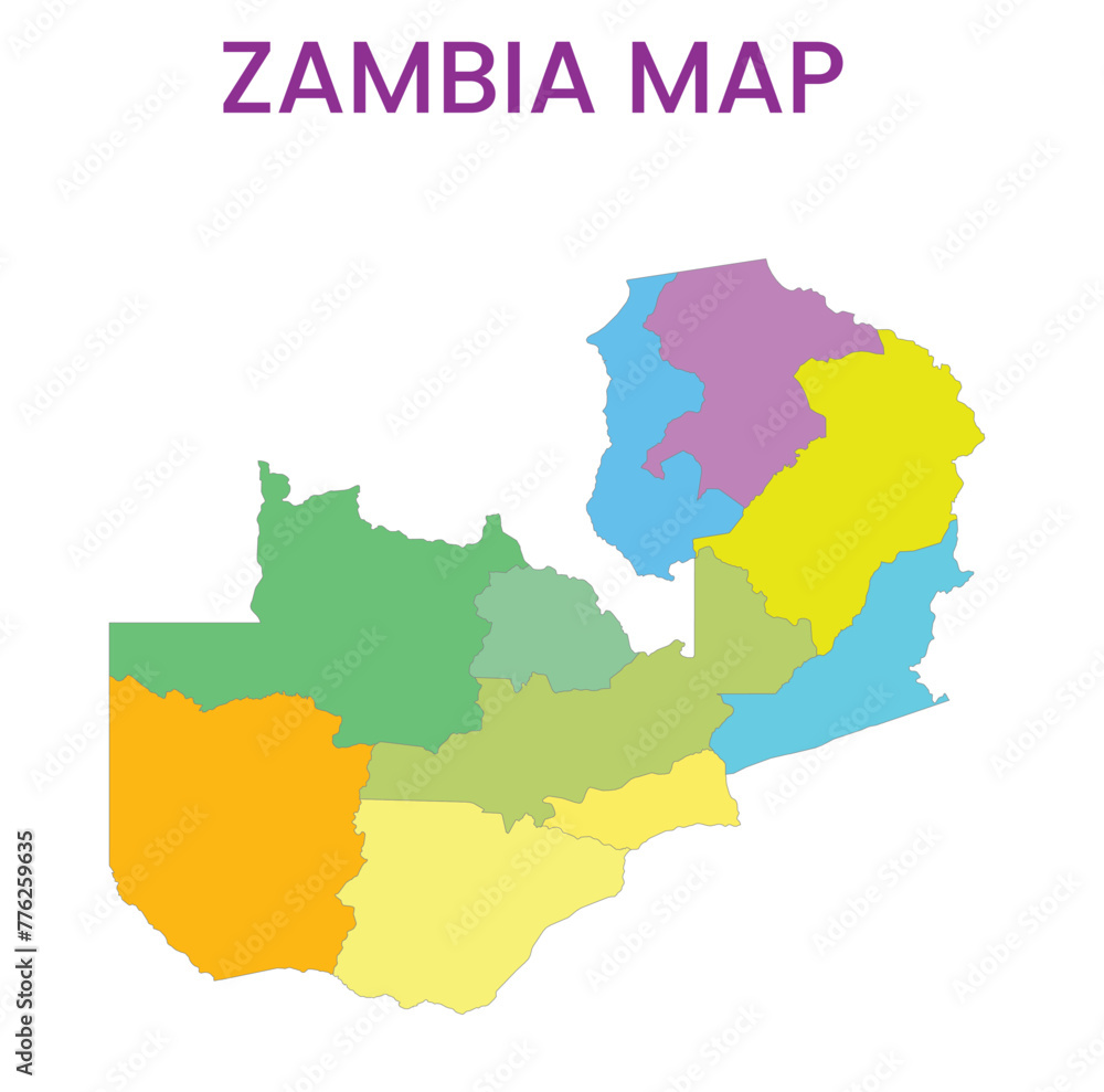 High detailed map of Zambia. Outline map of Zambia. Africa Stock Vector ...