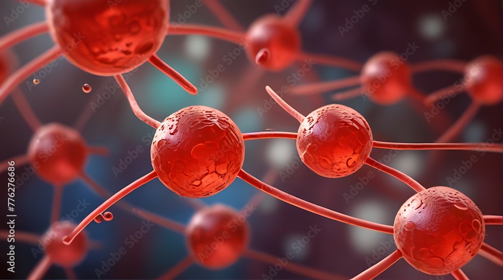 3D rendered illustration showing red cells forming DNA structure amidst ...