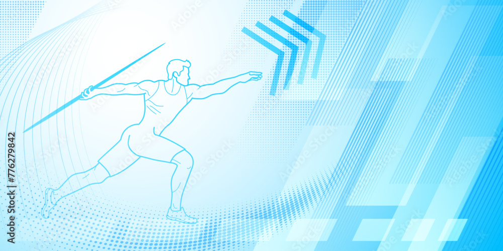 Javelin thrower themed background in blue tones with abstract lines and ...