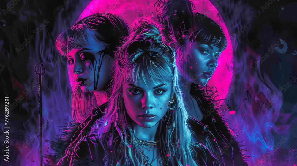 Scream Queens: 80s Synthwave Horror with Stunning Women Stock Photo ...