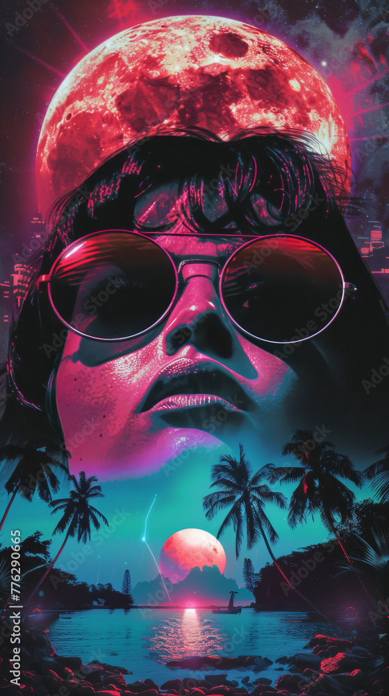 Retro Horror: 80s Synthwave Movie Poster with Glamorous Women Stock ...