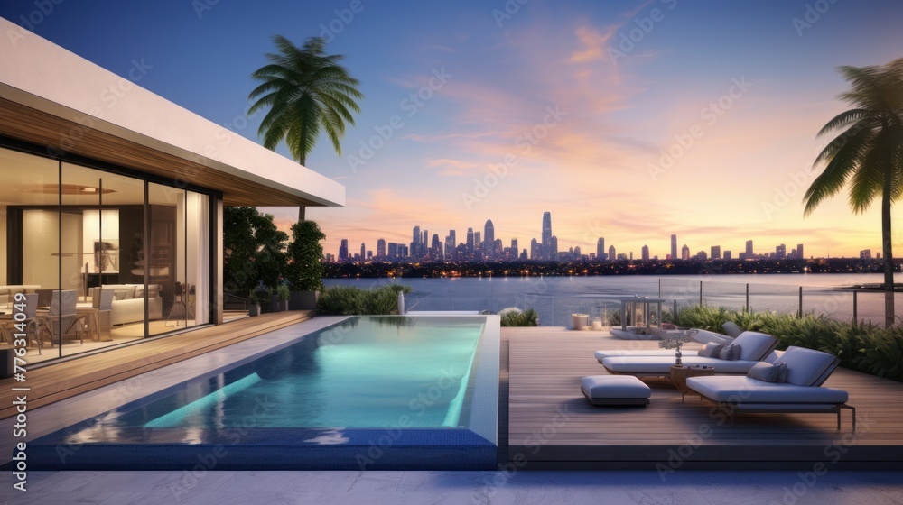 Modern villa with a private rooftop infinity pool overlooking the Miami ...