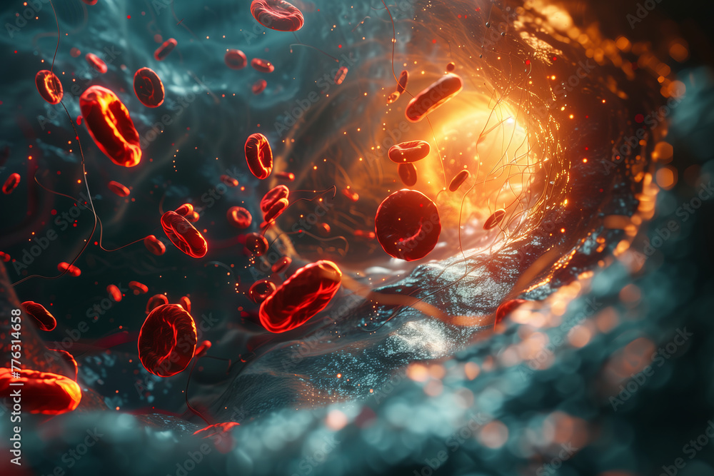 Selective focus of 3D visualization of red blood cells in blood vessels ...