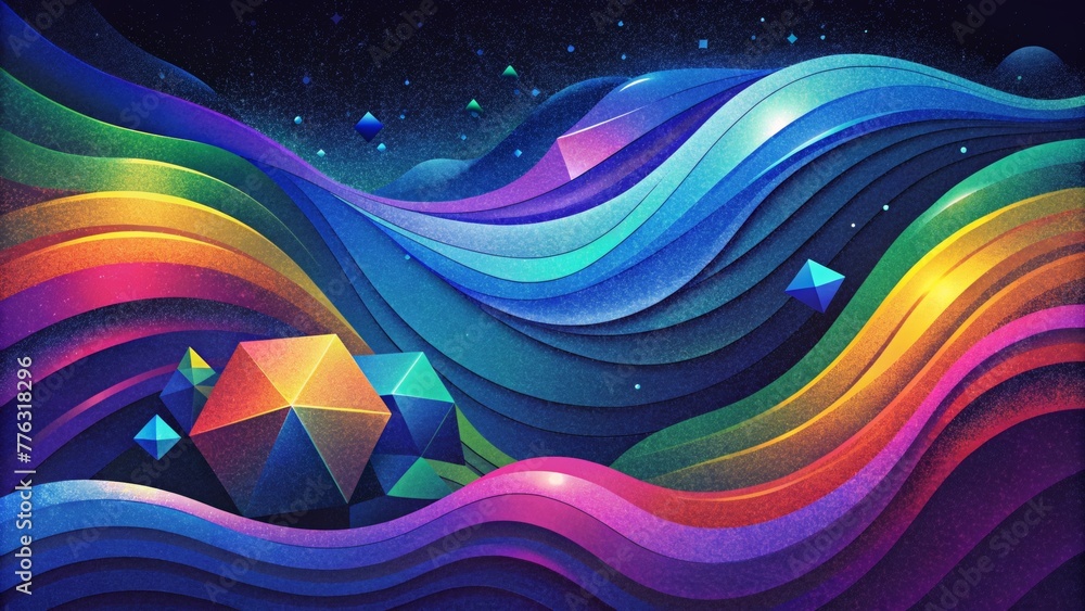 A wave of vibrant colors sweeping over a series of geometric shapes ...