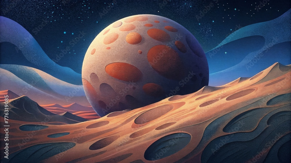 The moons surface captured in layers of abstract shapes contrasting the ...