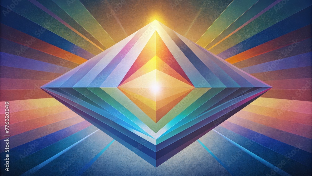 An abstract representation of a prism with polarized rays of light ...