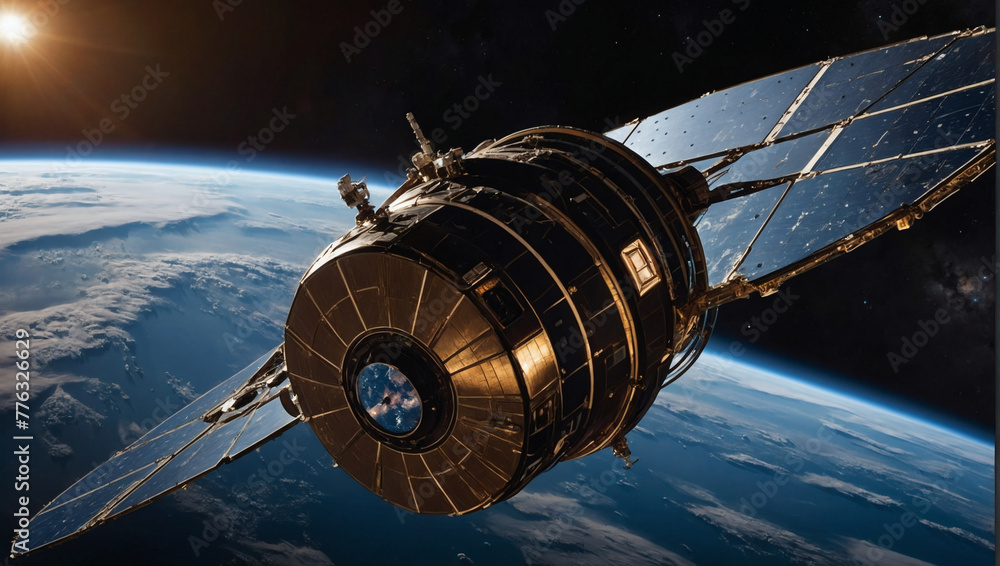 In the vast expanse of space, a majestically intricate deep space probe ...