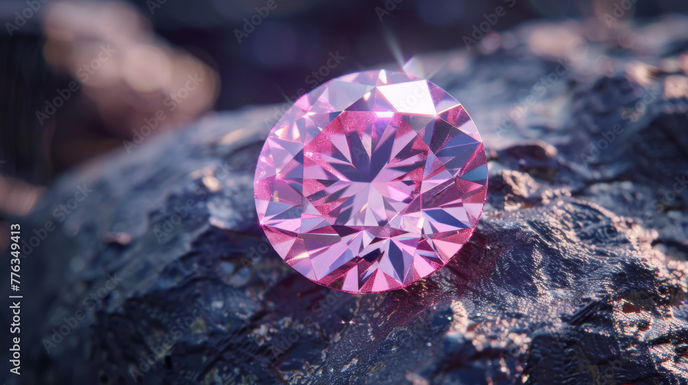 Beautiful pink diamond on a background of sparkling diamonds, glitter ...