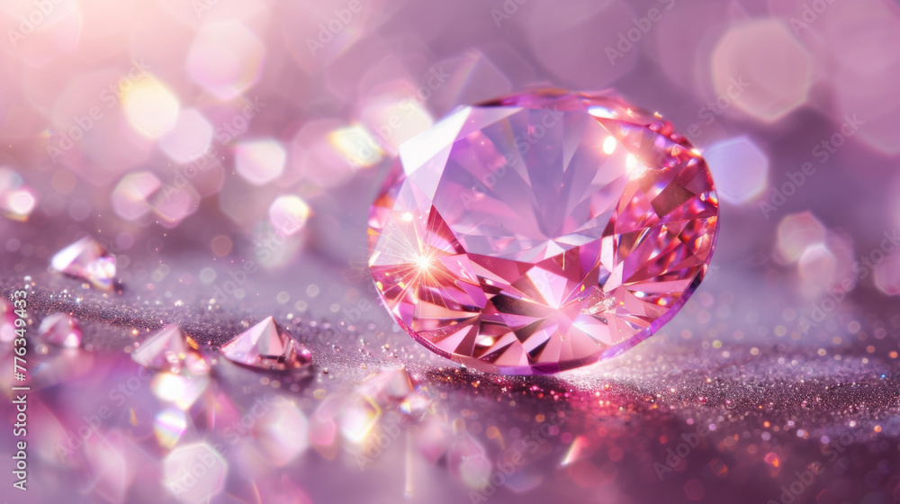 Beautiful pink diamond on a background of sparkling diamonds, glitter ...