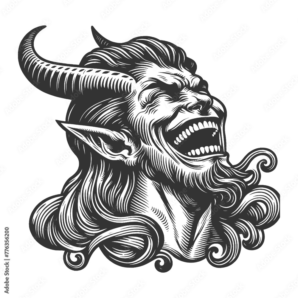 Devil devilish figure laughing with horns and a mischievous expression ...