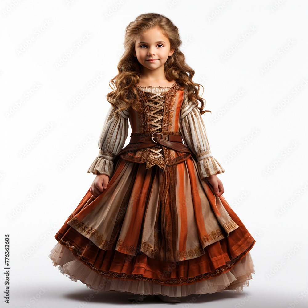 Little girl in vintage retro Scottish national clothes, portrait, close ...