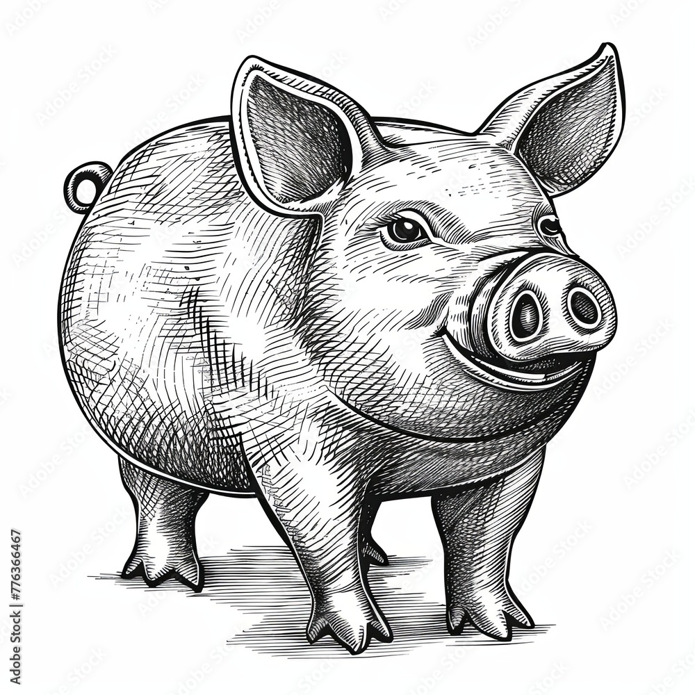 Close-up of a life-size pig. Pig breeding. Animalism. Imitation sketch ...