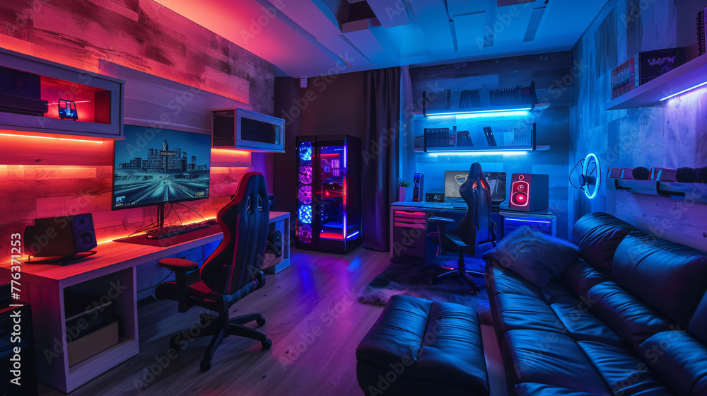 modern gaming room, interior, home, room, clean, architecture ...