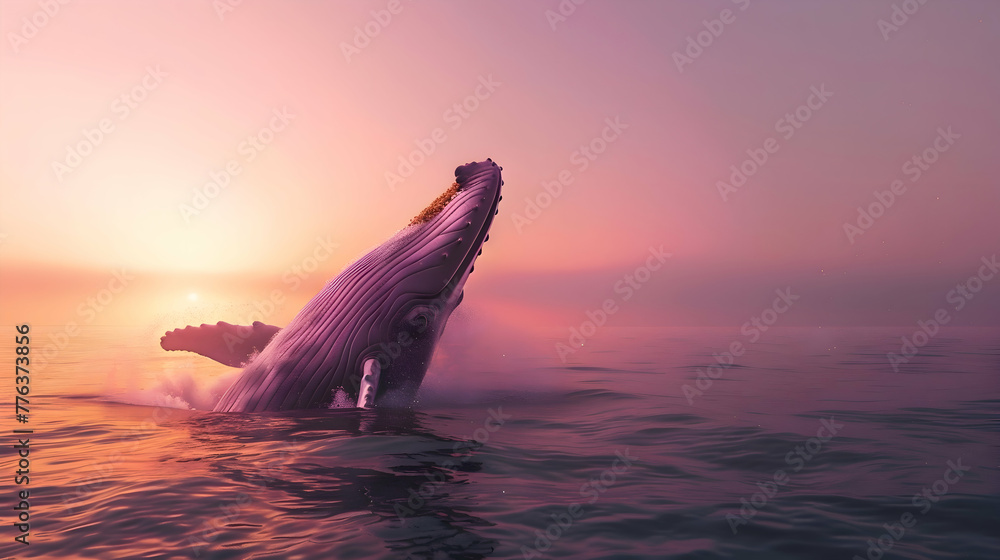 Massive gray whale emerging from the misty ocean spray, its immense ...
