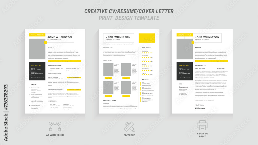 Multipurpose Clean Modern Resume, Cover Letter Design Template with ...