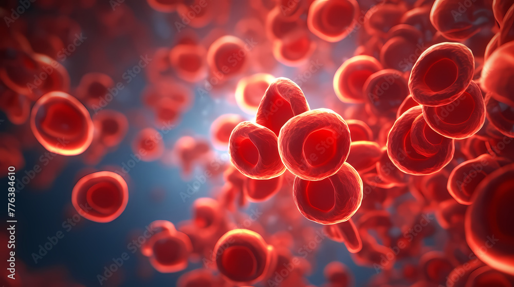 3D rendering of red blood cells in vein with depth of field Stock ...