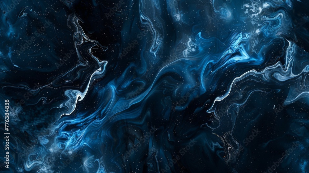 Swirling dark and light blue abstract design on a black background ...