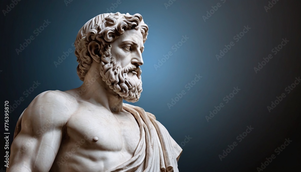 Stoic greek philosopher thinking statue with gradient color background ...