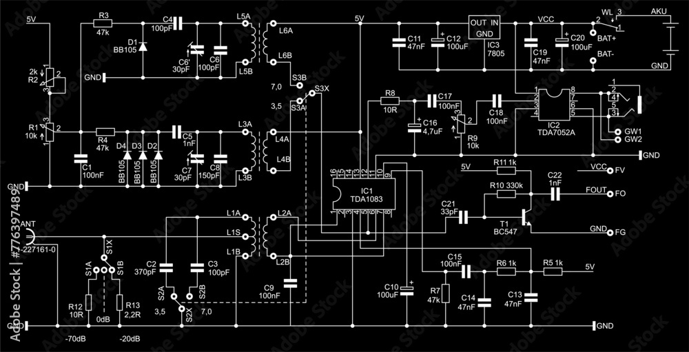 Technical Schematic Diagram Of Electronic Device Vector Drawing Electrical Circuit With Coil