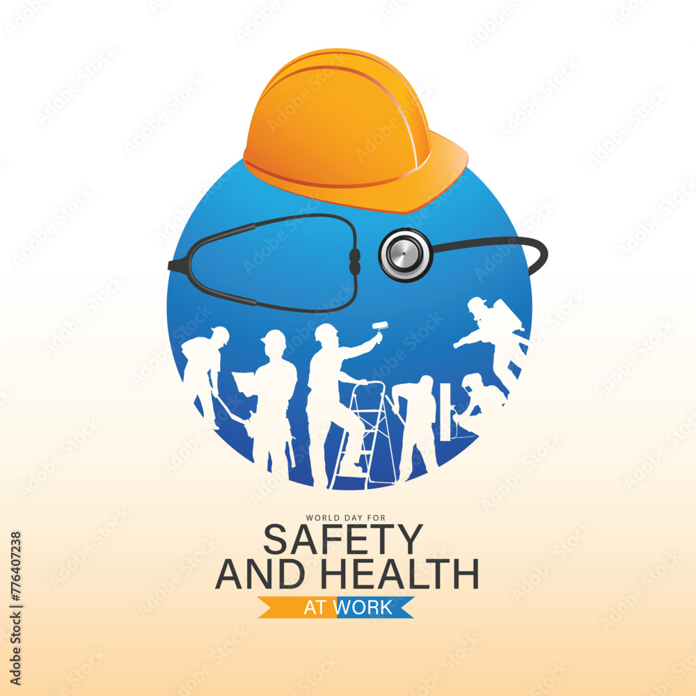 World Day for Safety and Health at Work. Construction helmet earth and ...
