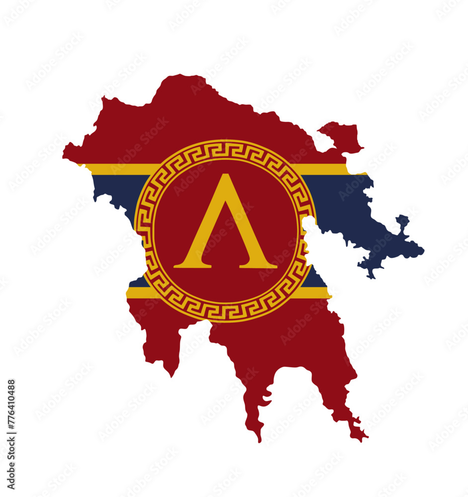 Spartan flag over Peloponnese map vector silhouette illustration ...