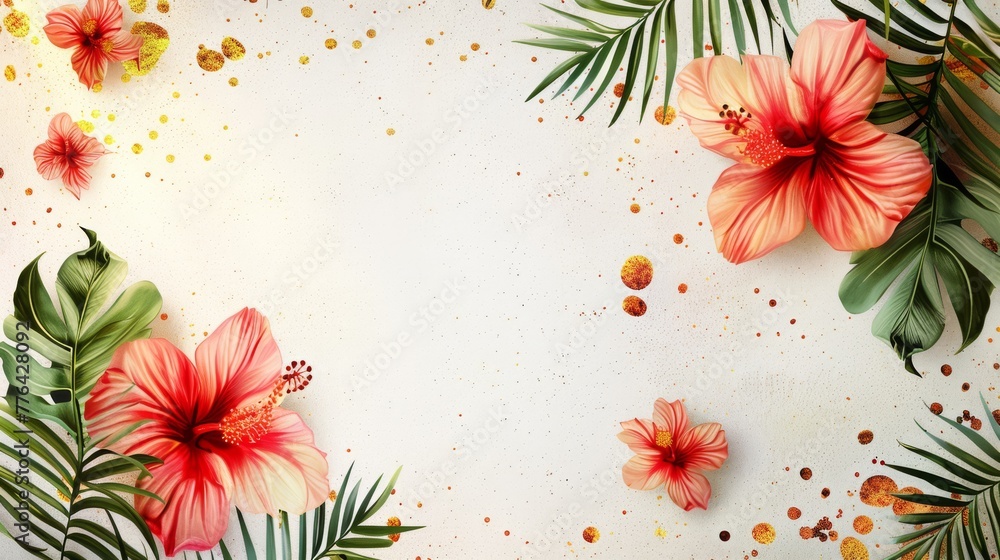 Fresh and bright tropical-themed paper with a border of hibiscus ...