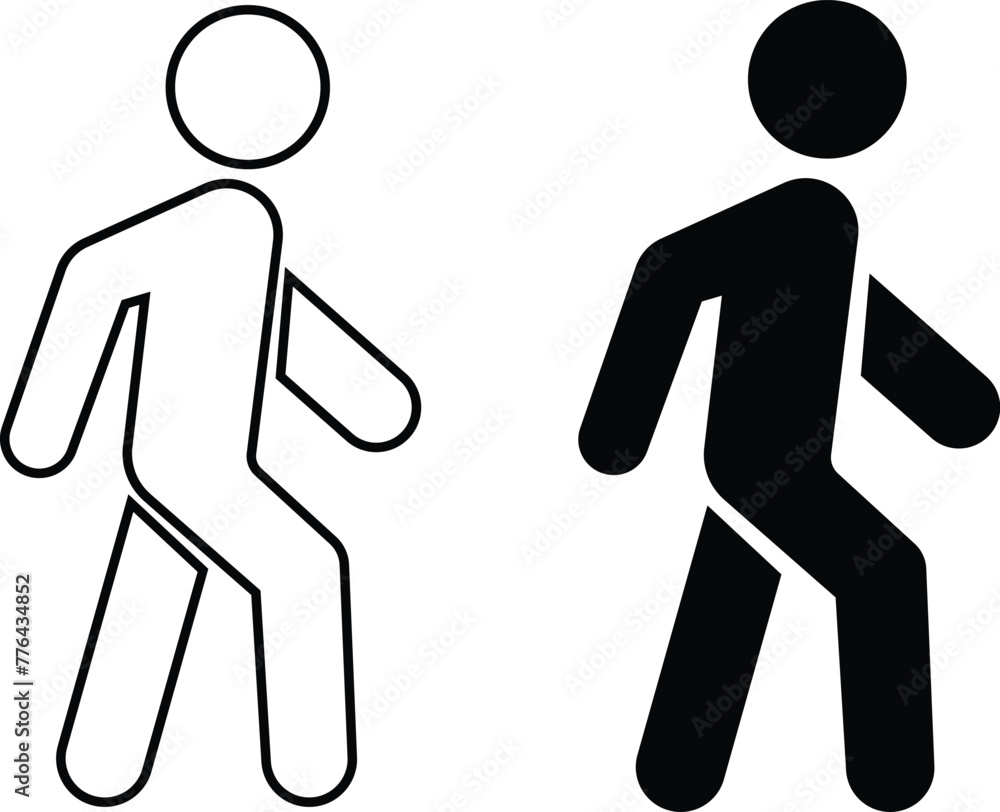 A person walking or walk sign flat and linear vector set walking man ...