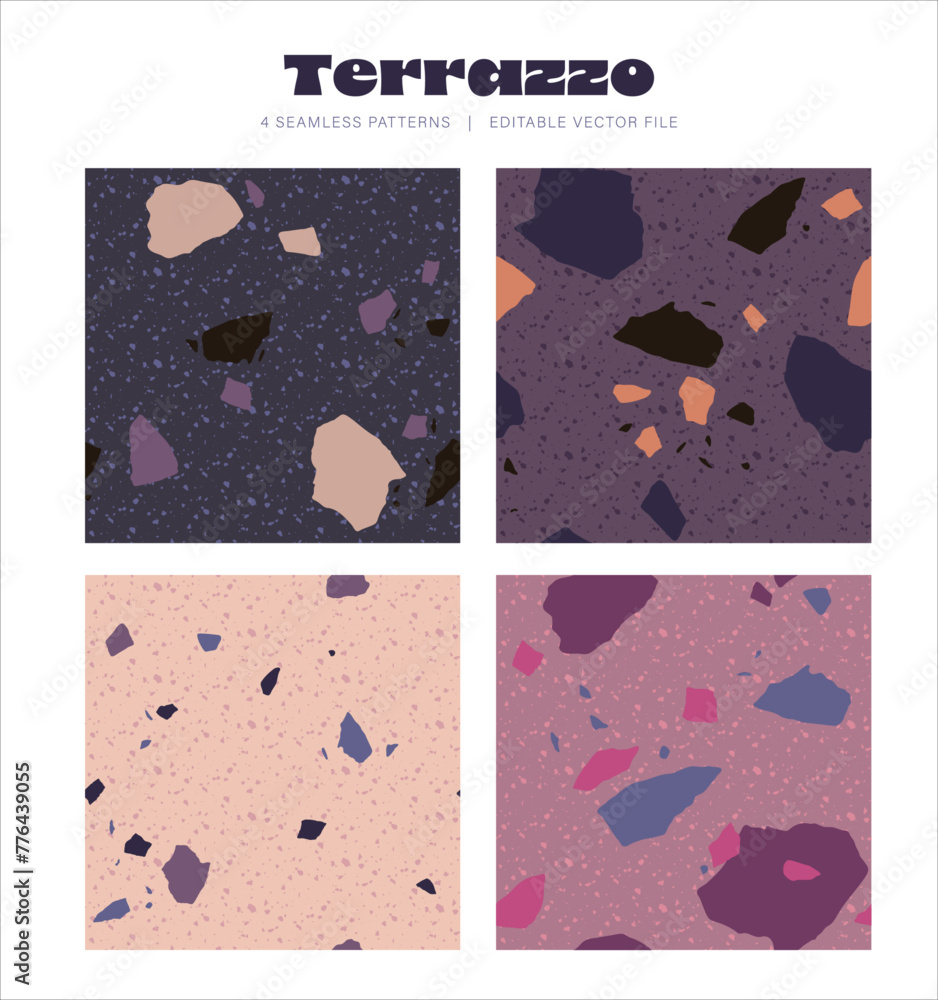 Terrazzo dark purple plum coloured seamless pattern background 4 pack ...
