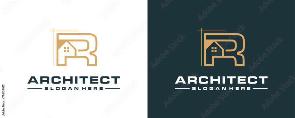 Letter R architecture logo design. Vector combination of construction ...