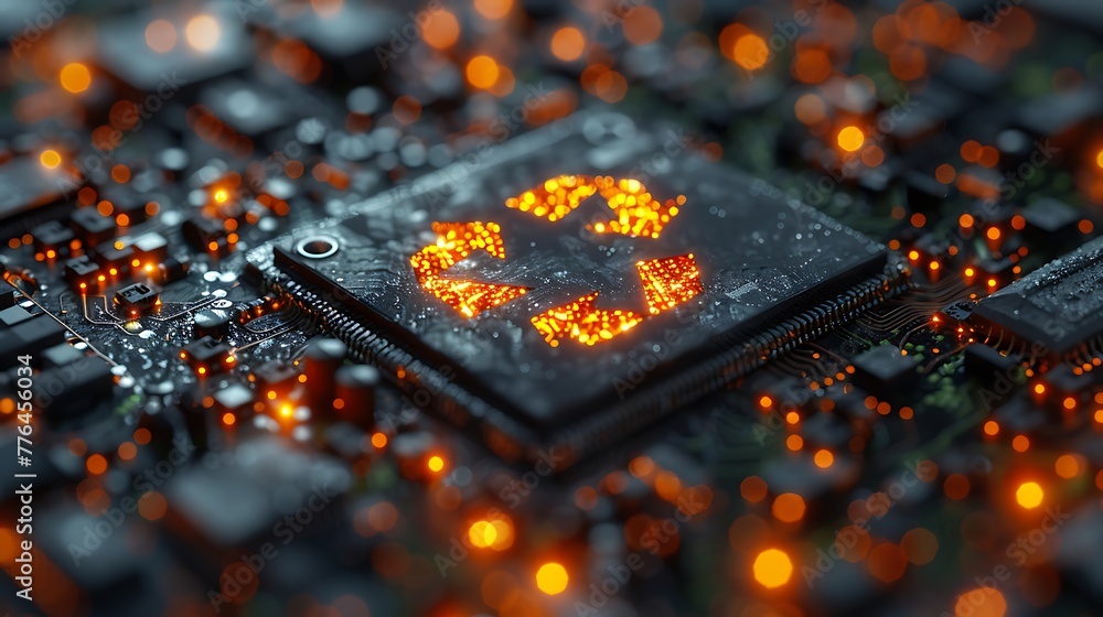 Recycle icon logo, chipset trash electronic board circuit trash recycle ...